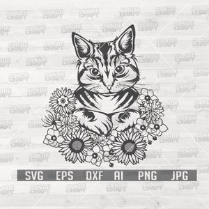 Floral Cat Svg | Cute Cat Clipart | Floral Animal Stencil | Cat Cut ...