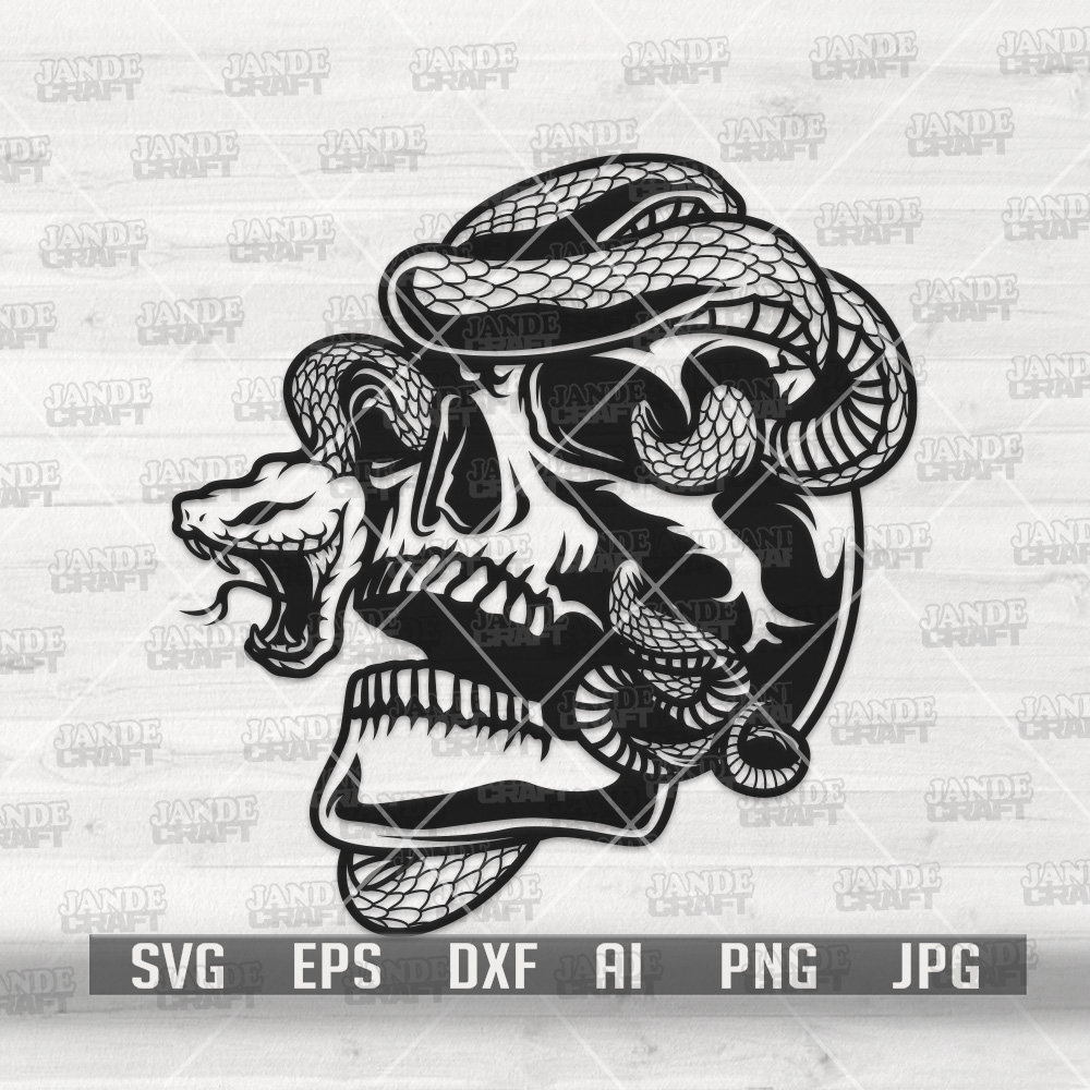 Skull and Snake Svg Skeletal Head With Serpent Clipart | Etsy
