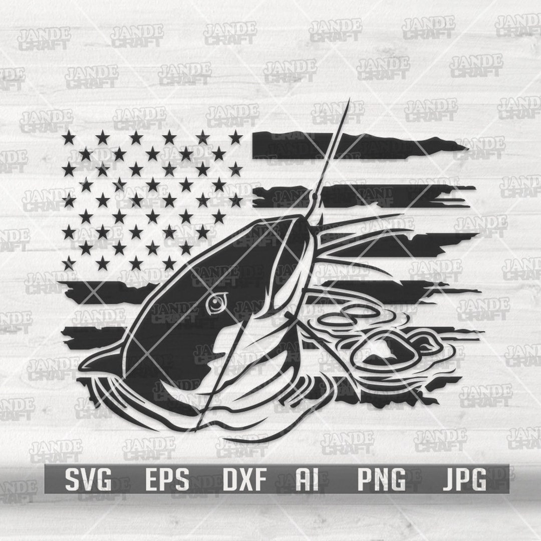 US Catfish Hook Svg | Angler Clipart | USA Line Rod Cutfile | Lake ...