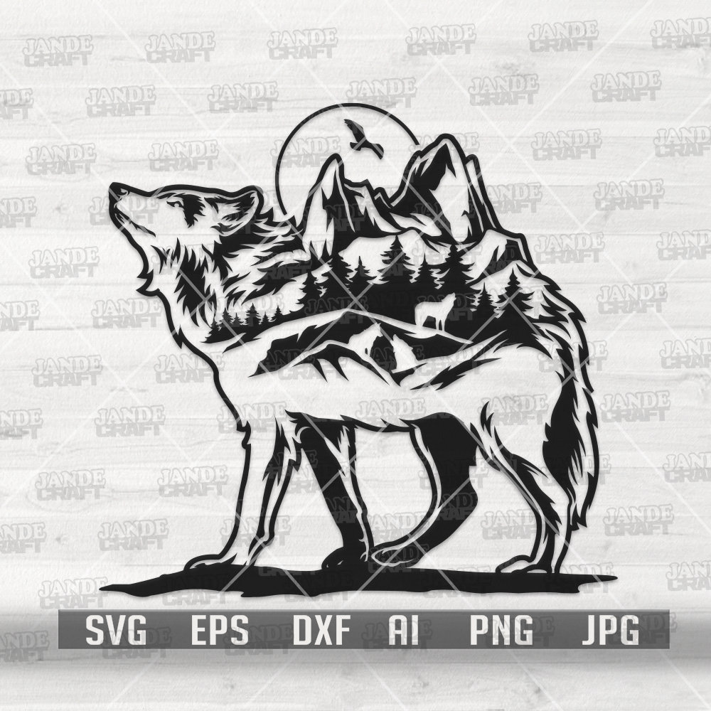 Wolf Mountain Outdoor Scene Svg Wild Forest Animal Clipart | Etsy