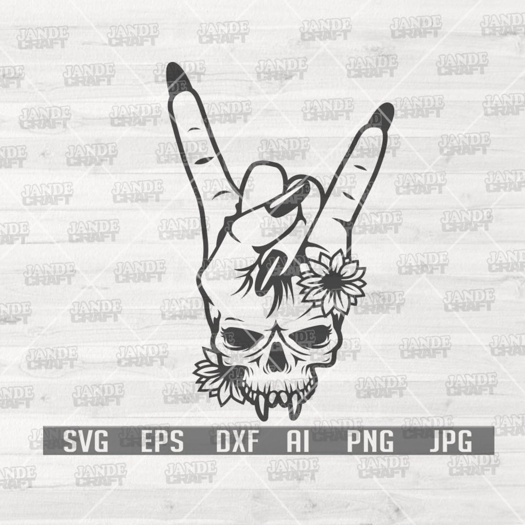 Rock N Roll Hand Sign Skull | Rock N Roll Svg | Rock Hand Sign Svg ...