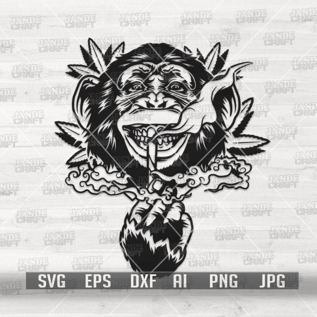 High Monkey Smoking Weed SVG Rasta Animal Clipart 420 Stencil Smoking ...