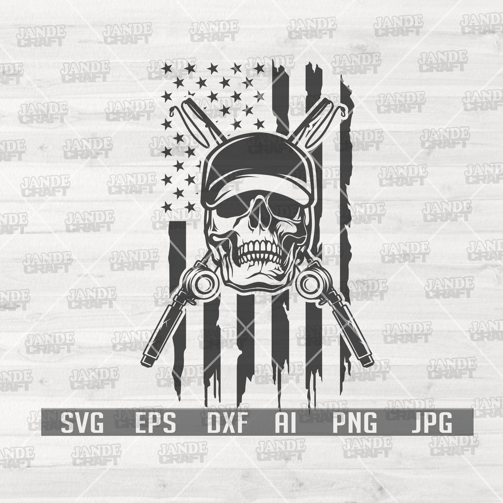 Us Skull Fishing Svg | Fishing Rod Crossed With USA Flag Clipart ...