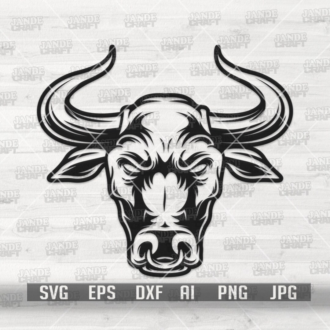 Bull Head Svg | Wild Animal Clipart | Angry Bull Stencil | Long Horn ...