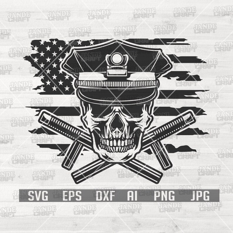 US Police Skull Svg | Blue Thin Line Svg | Police Clipart | Police ...