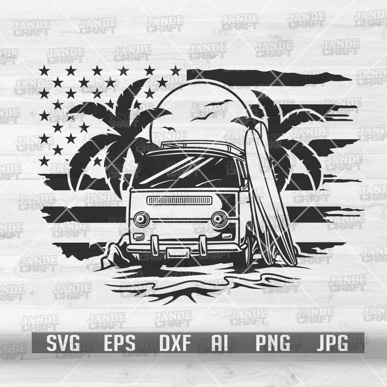 US Vintage Surf Van Svg US Surfer Svg Surf Van Clipart | Etsy