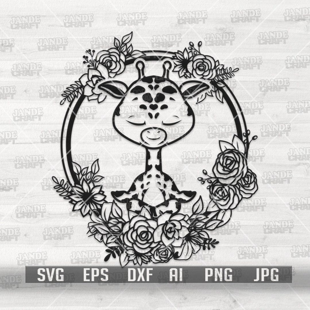 Cute Giraffe Meditating Svg | Floral Animal Clipart | Yoga Giraffe Cut ...