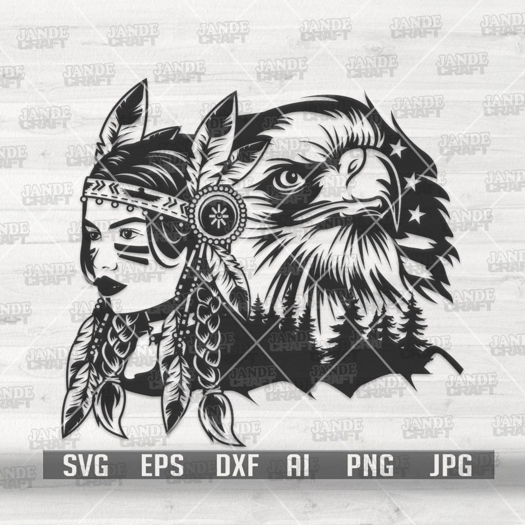 US Eagle Native American Girl Svg | Indian Woman Stencil | Patriotic ...