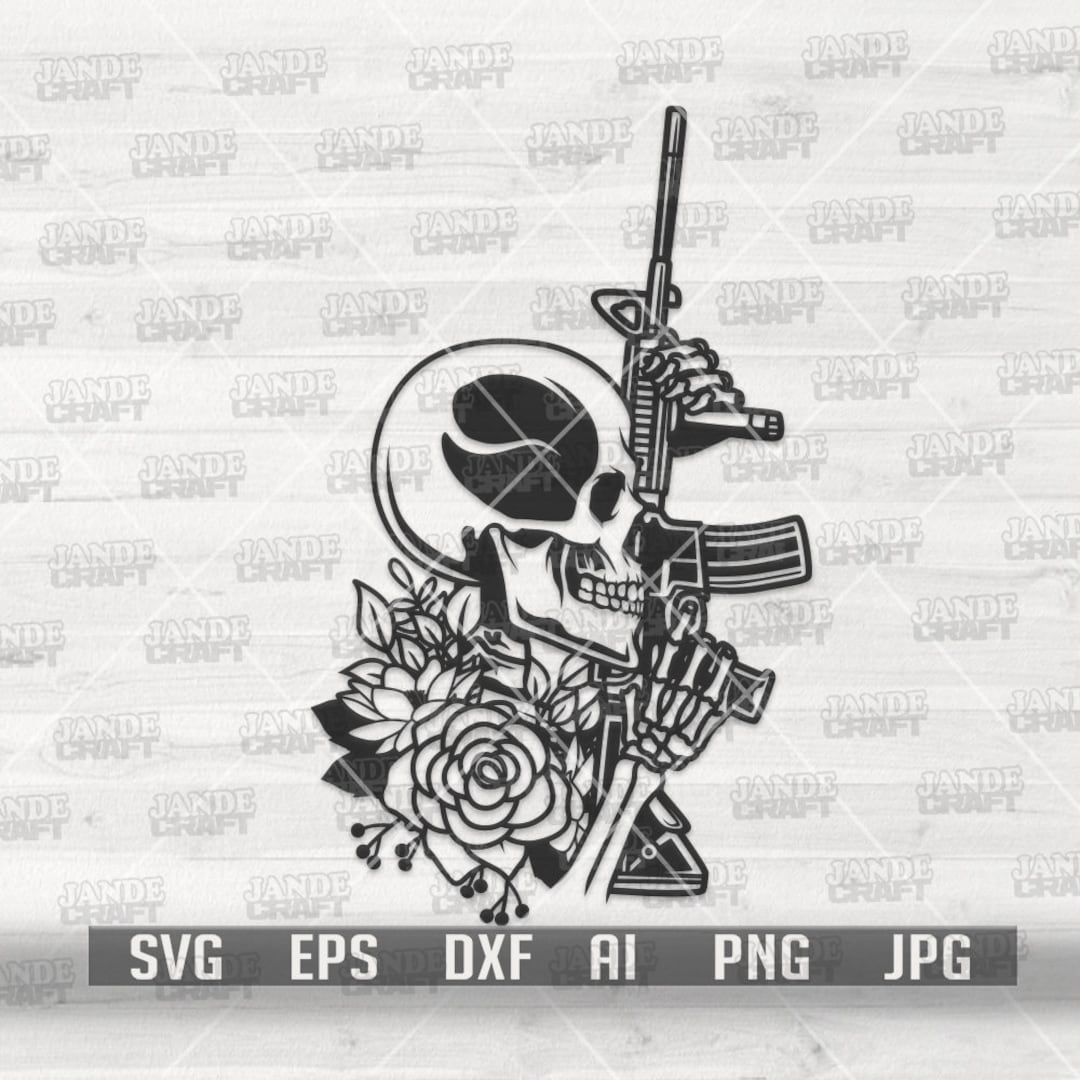 Skeleton With Machine Gun Svg Floral Military Skull Clipart Memorial ...