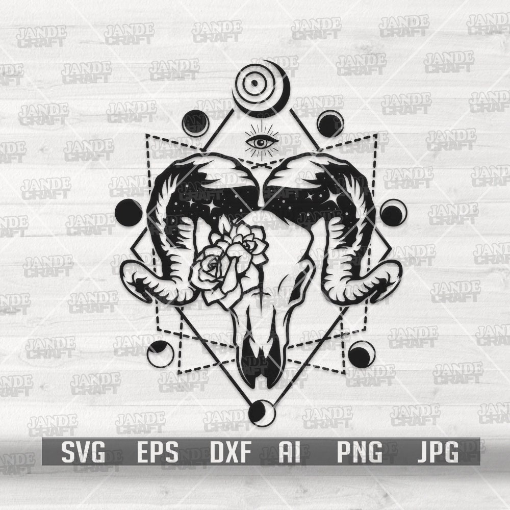 Moonshine Mystical Ram Skull Svg | Mystical Svg | Ram Skull Cliipart ...