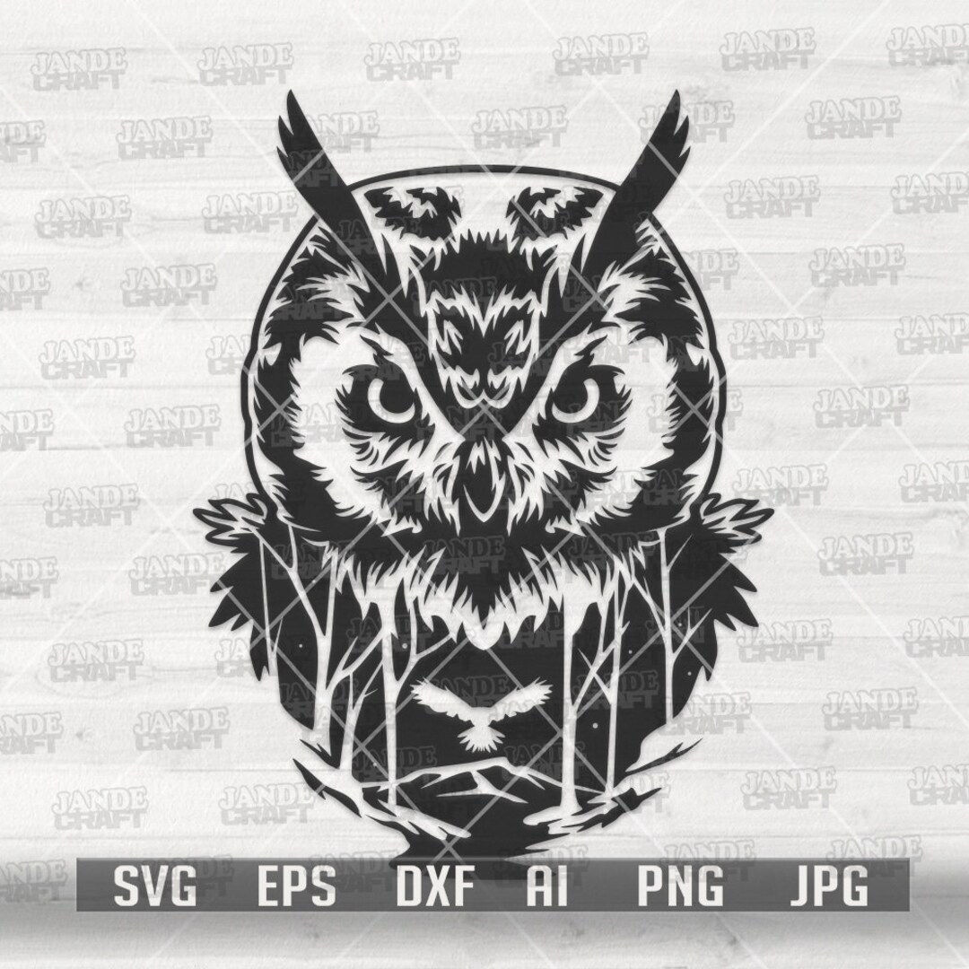 Owl Scene Svg | Woodland Clipart | Nocturnal Bird Cutfile | Night Scene ...