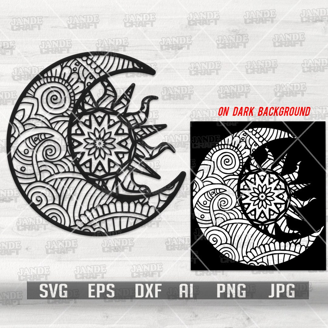Mandala Moon and Sun Svg | Geometric Pattern Clipart | Celestial Cut ...