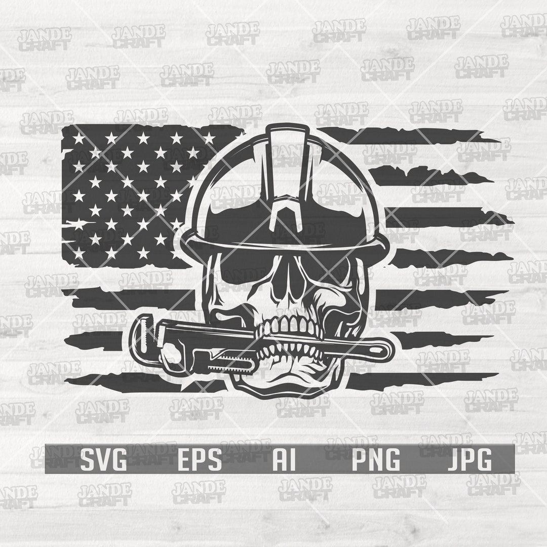 US Plumber Skull Svg | Plumbing Service Monogram | Pipe Wrenches ...