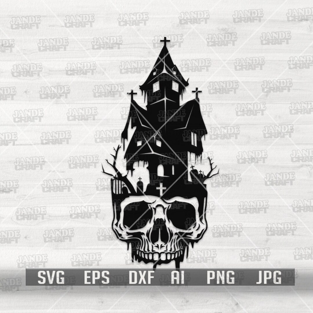 Haunted House Skull Svg | Castle Skeleton Head Clipart | Halloween ...