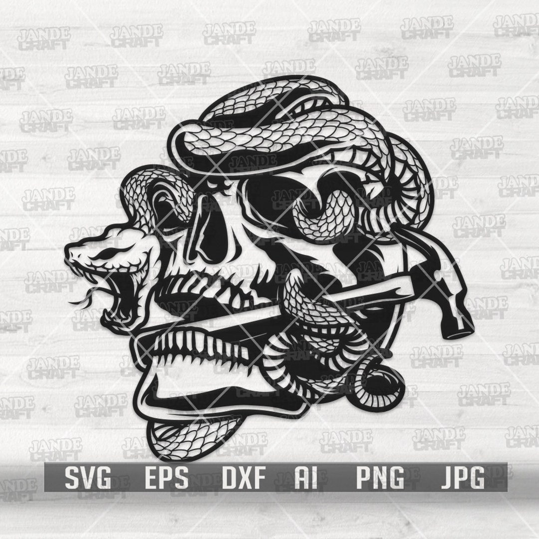 Carpenter Skull Svg | Skeleton Head With Serpent and Hammer Clipart ...
