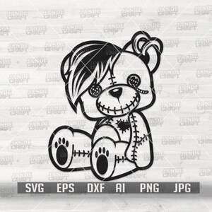 Emo Teddy Svg | Broken Heart Bear Clipart | Cute Teddy Bear Stencil ...