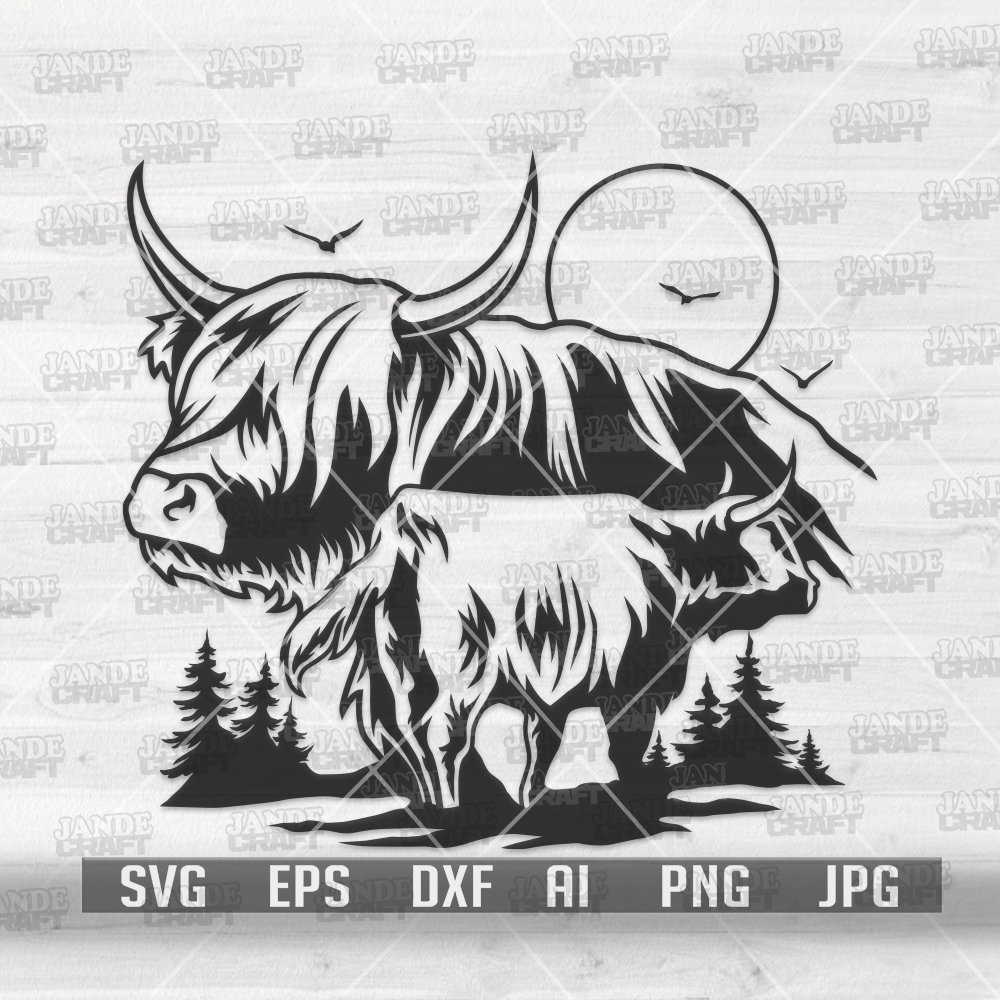 Buy Highland Cow Scene Svg Farm Animal Clipart Farmlife Dxf Online in ...