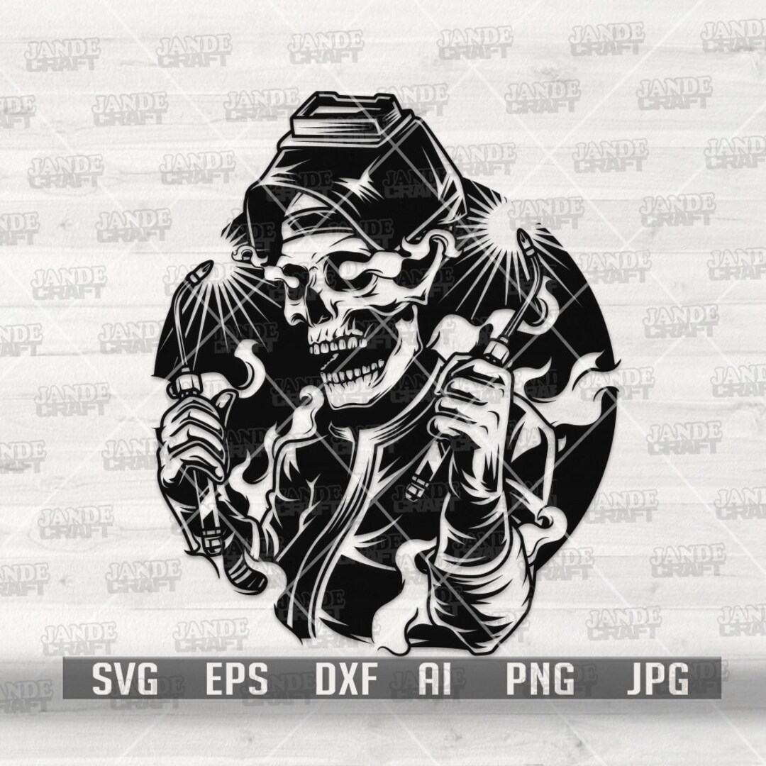 Skull Welder Svg | Welding Clipart | Pipe Iron Fixer Stencil | Gothic ...