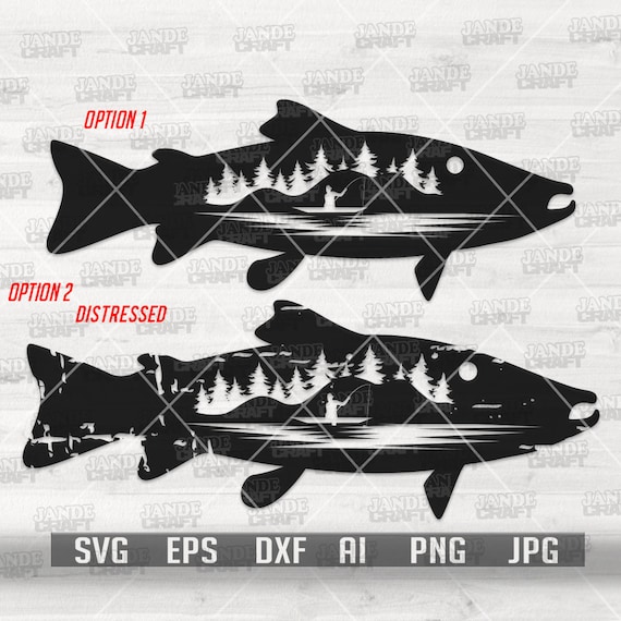 Trout Fishing Scene SVG Bundle Trout Fish Clipart Angler | Etsy