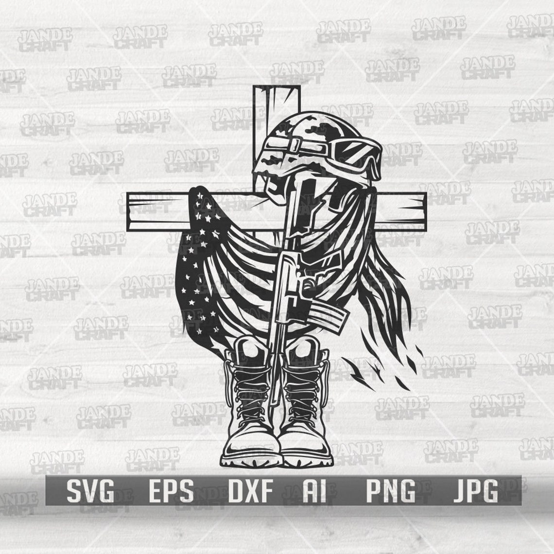 USA Veteran Memorial Cross Svg | Military Combat Gear Clipart | US ...