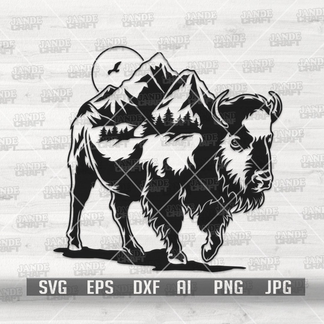 Buffalo Outdoor Mountain Scene Svg | Wild Animal Clipart | Forest Life ...