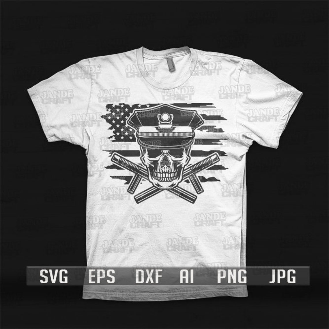 US Police Skull Svg Blue Thin Line Svg Police Clipart | Etsy