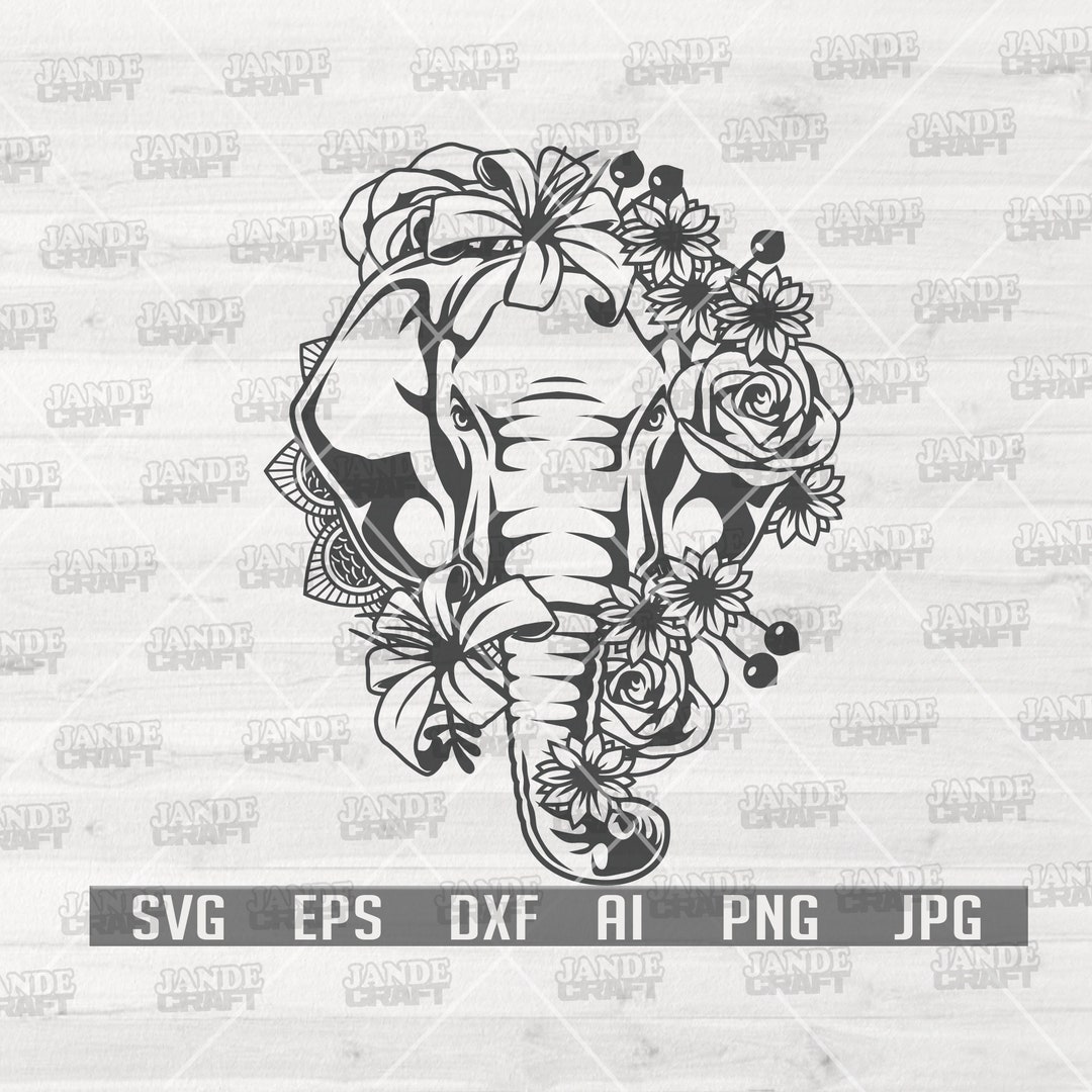 Floral Elephant Svg | Floral Elephant Head Svg | Floral Animal Svg ...
