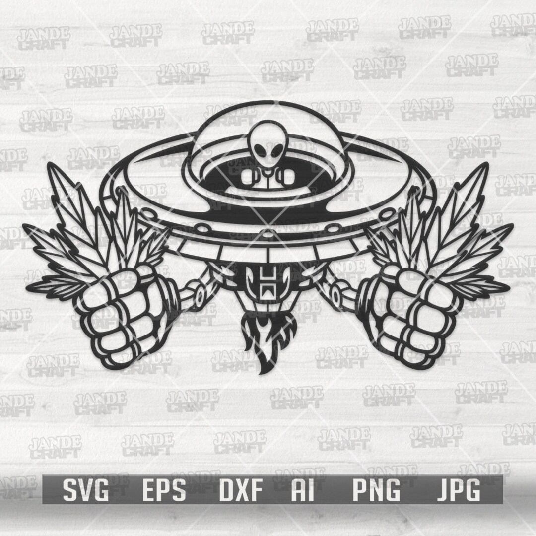 Weed Alien Svg Cannabis Clipart Marijuana Stencil Smoking Joint UFO ...