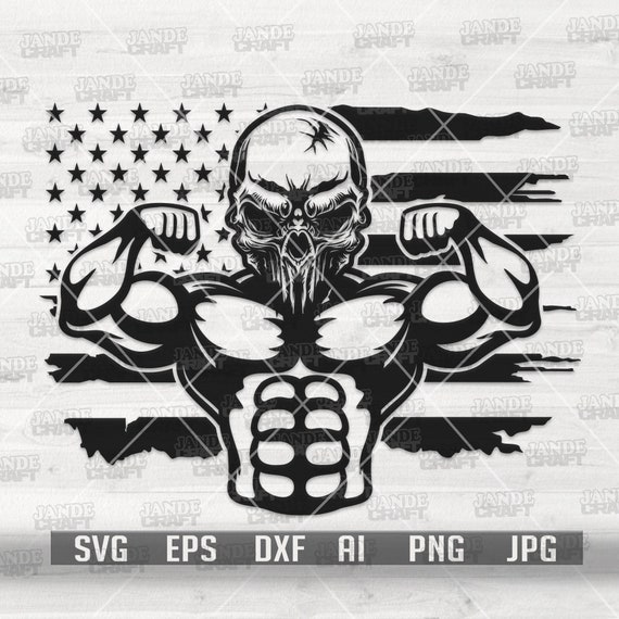US Body Builder Skull Svg Weight Lifter Clipart Gym - Etsy
