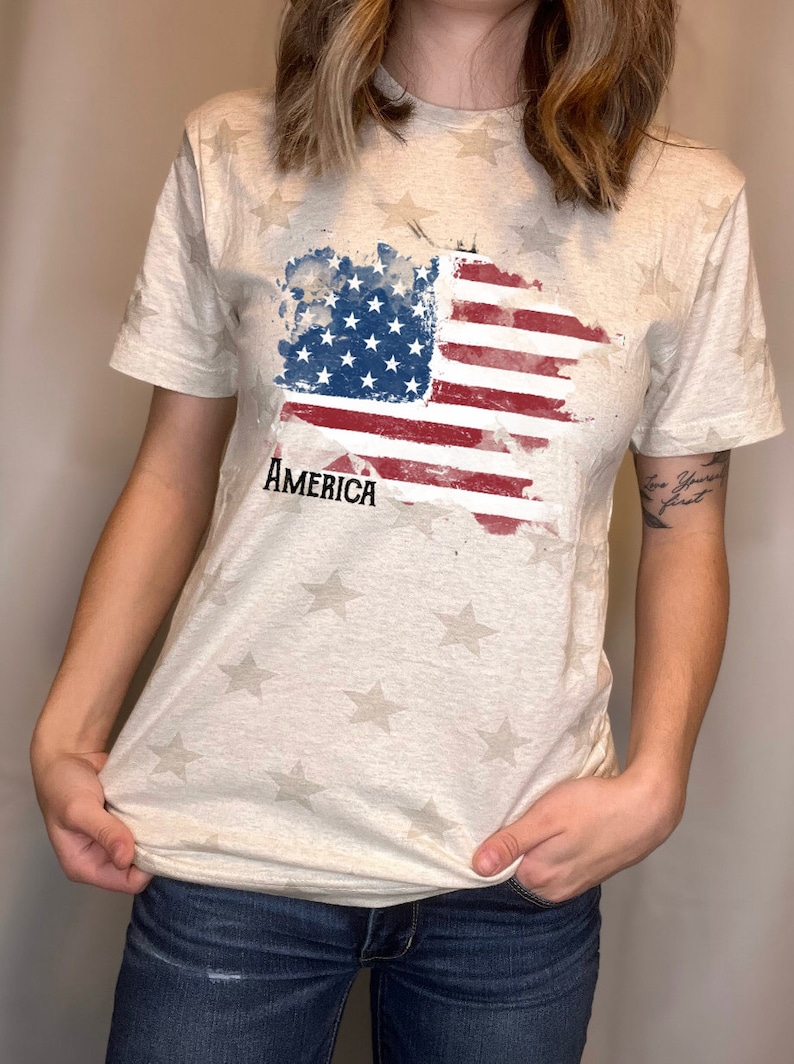 America Distressed Flag Screen Print Transfer, High Heat, Ready to ...