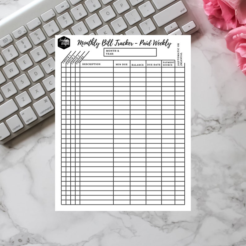 Weekly Spending Log Weekly Bill Tracker Bill Payment - Etsy