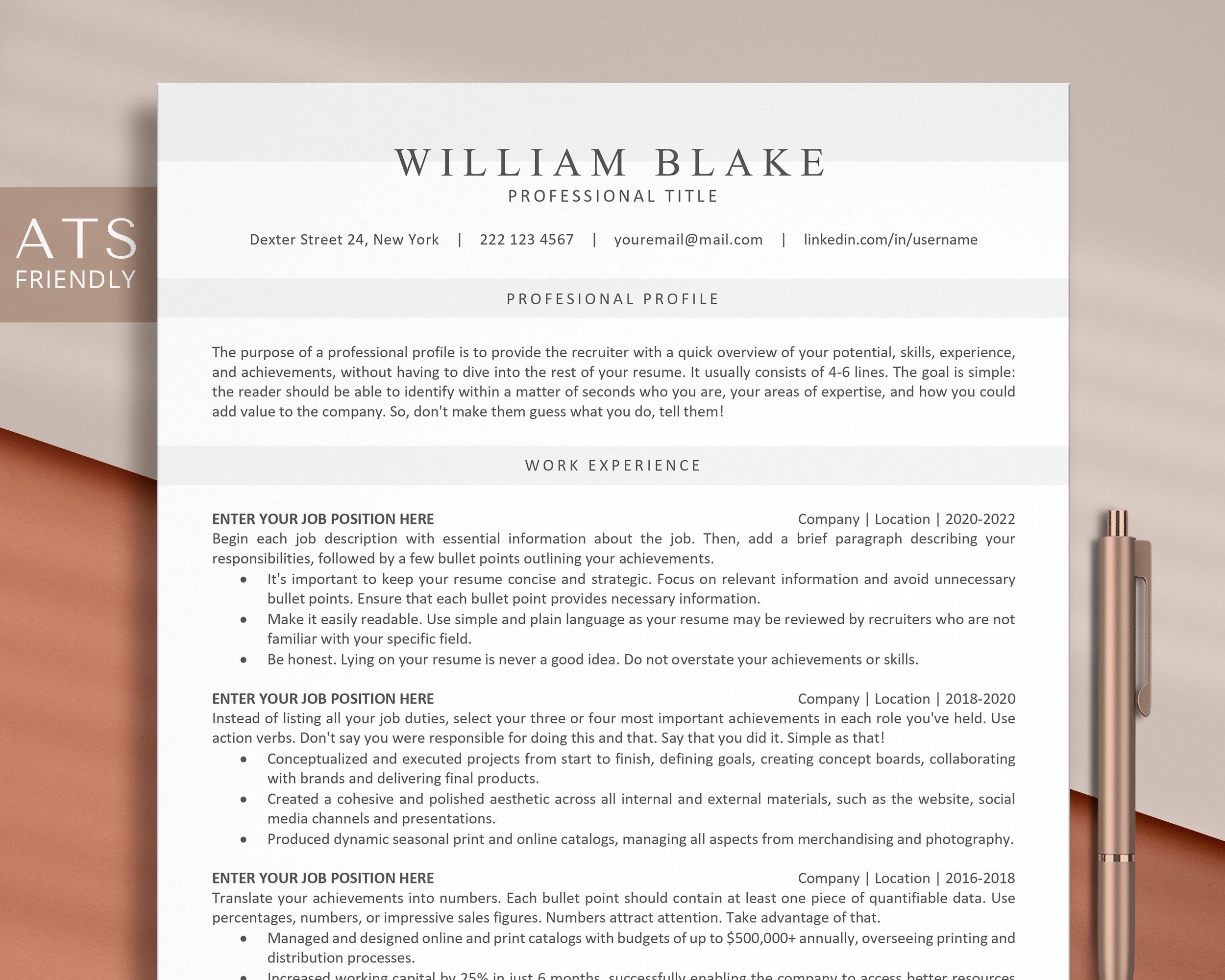 ATS Friendly Resume Template Google Docs, Word, Pages, ATS Resume ...
