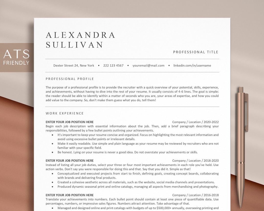 ATS Friendly Resume Template Google Docs, Word and Pages, Google Docs ...