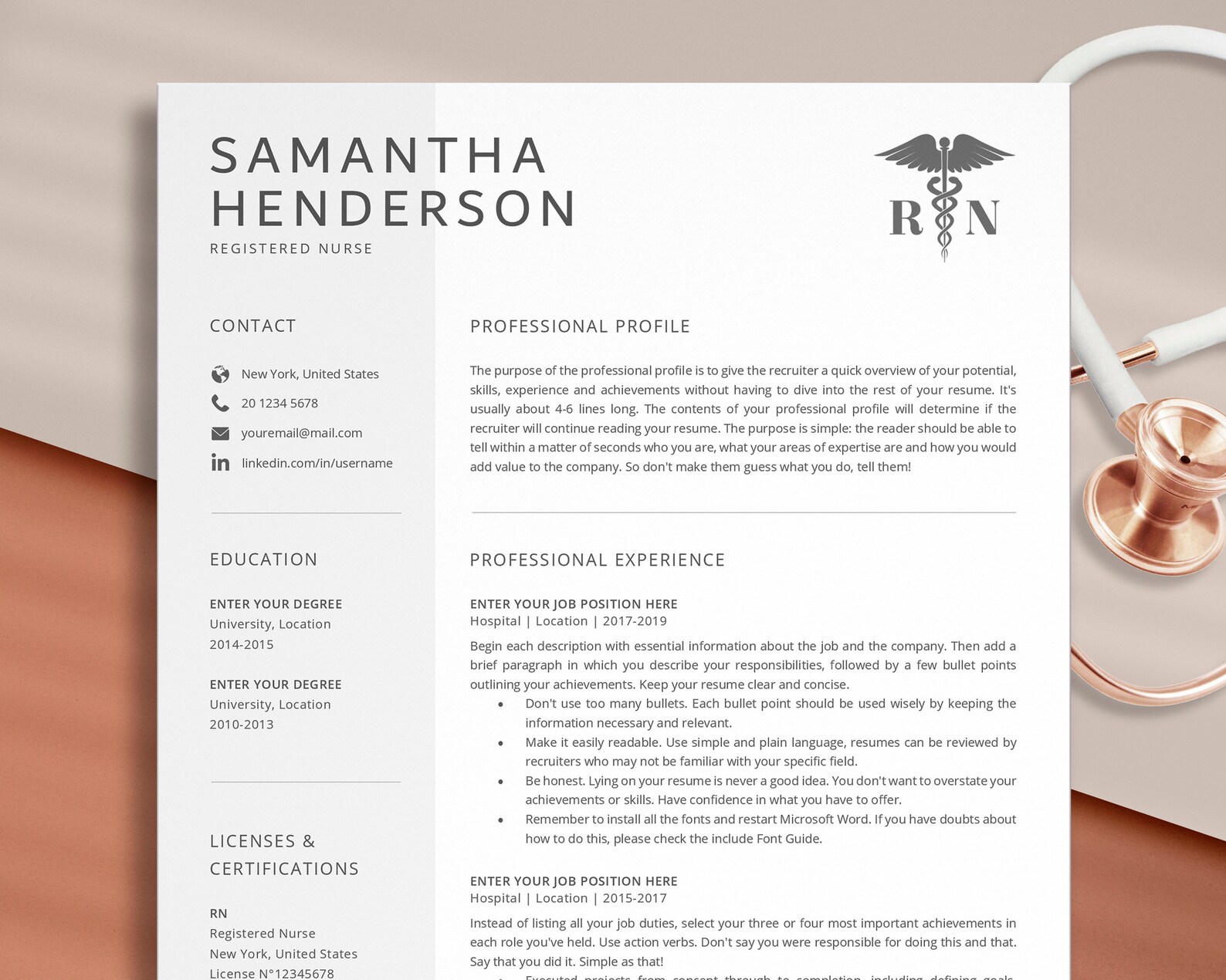 RN Resume Template, Nurse Resume Template Word, Nursing Resume Template ...