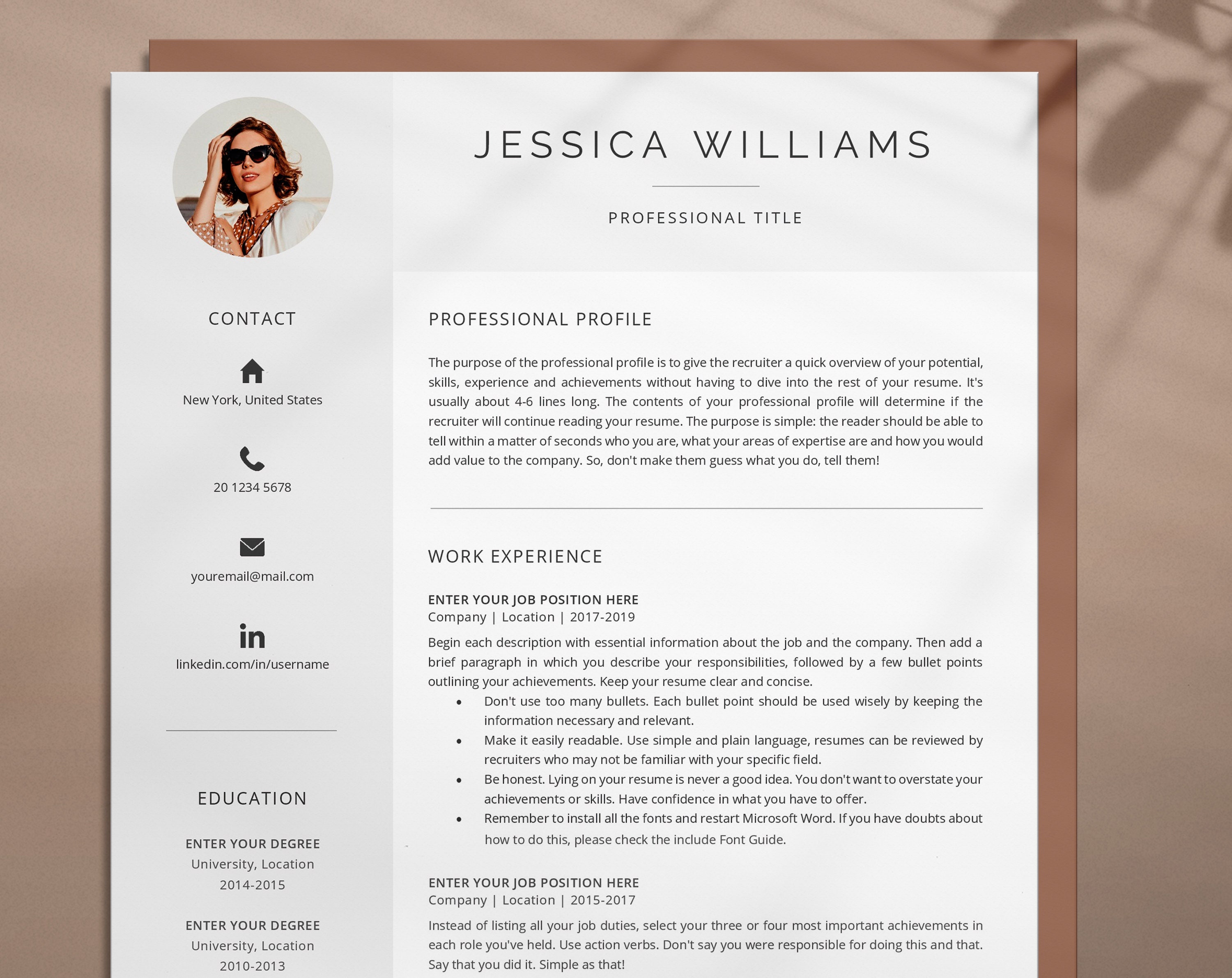 CV Template With Photo Teacher Resume Resume Template Word - Etsy Canada