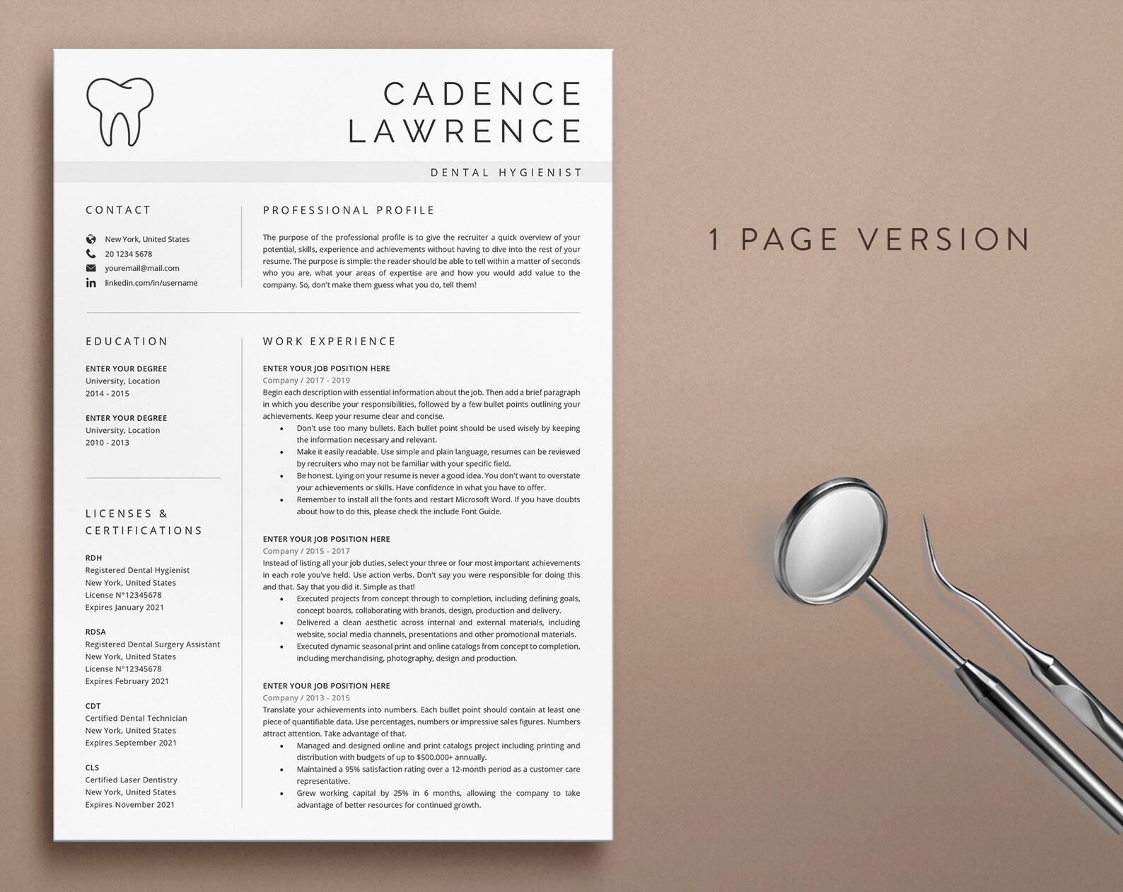 Dental Resume Template, Cv Template Professional, Dental Technician ...
