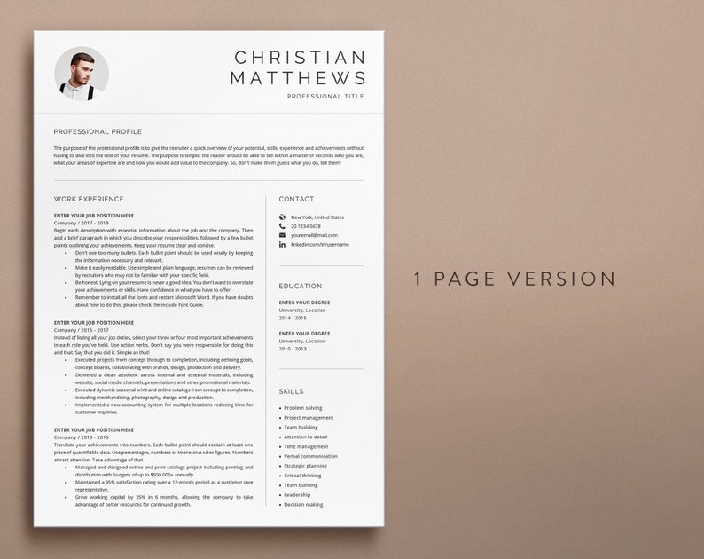 Minimalist Resume Template Word, CV Template Professional, Minimal ...