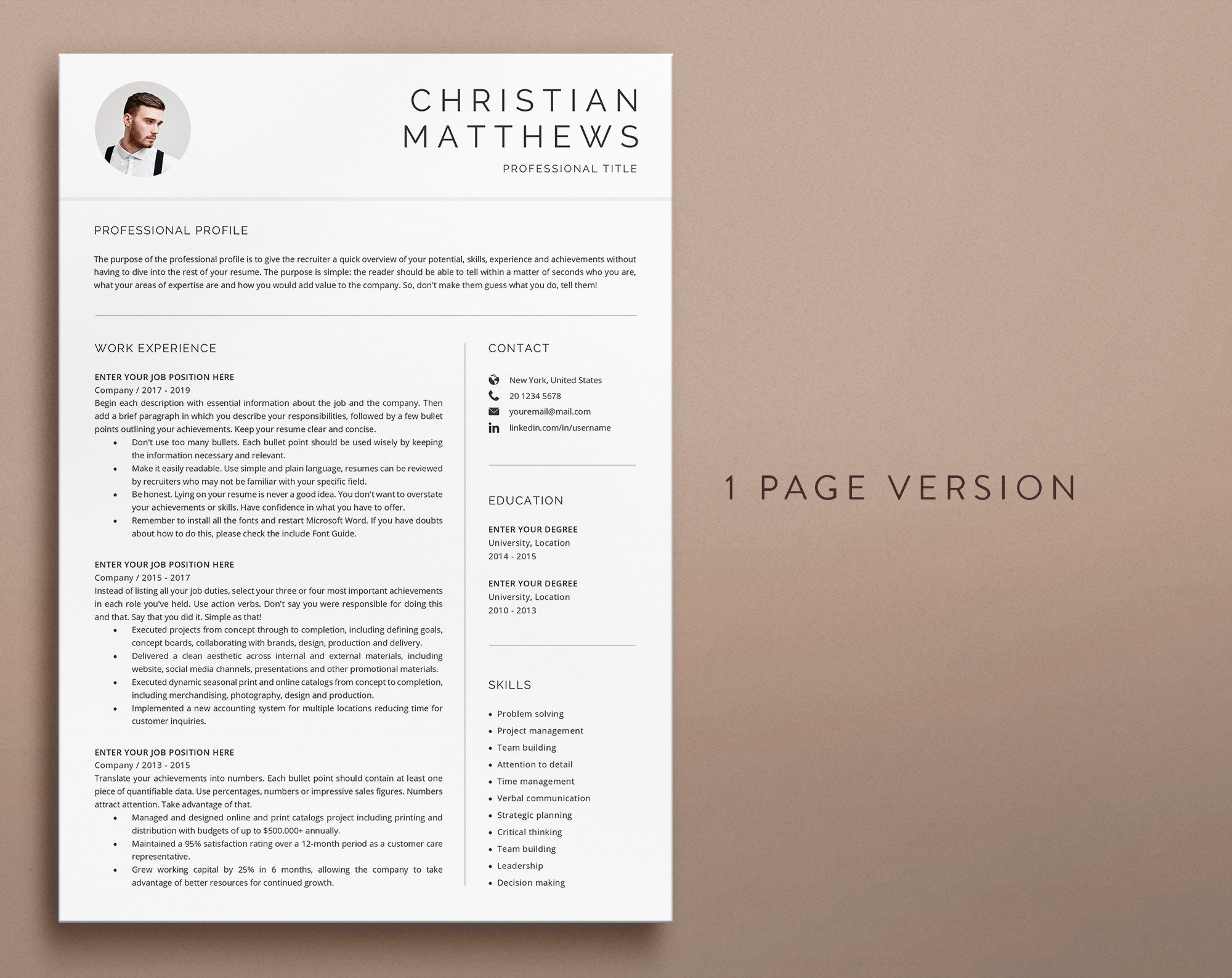 Minimalist Resume Template Word, CV Template Professional, Minimal ...