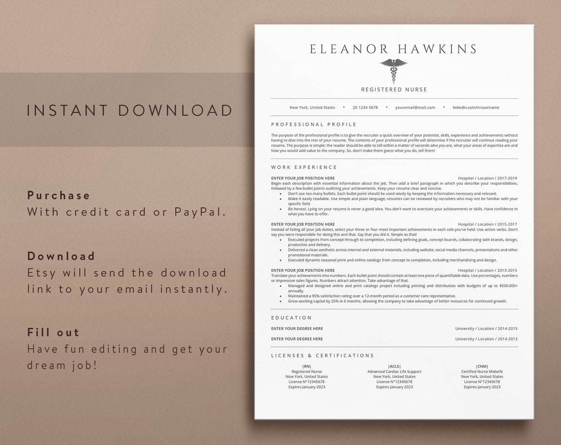 ATS Friendly Nurse Resume Template, Registered Nurse Resume Template ...