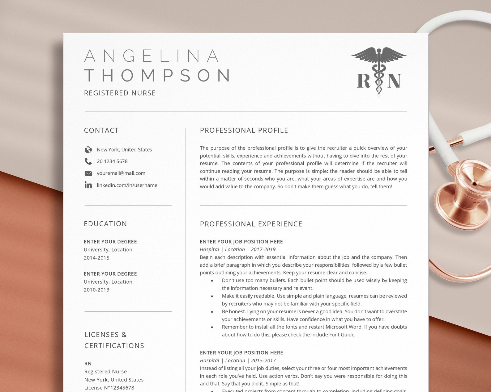 Nursing Resume Template Word, RN Resume Template Word, Registered Nurse ...