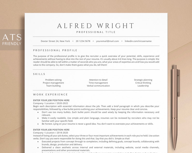 ATS Resume Template Word, ATS Resume Google Docs, Modern Executive ...