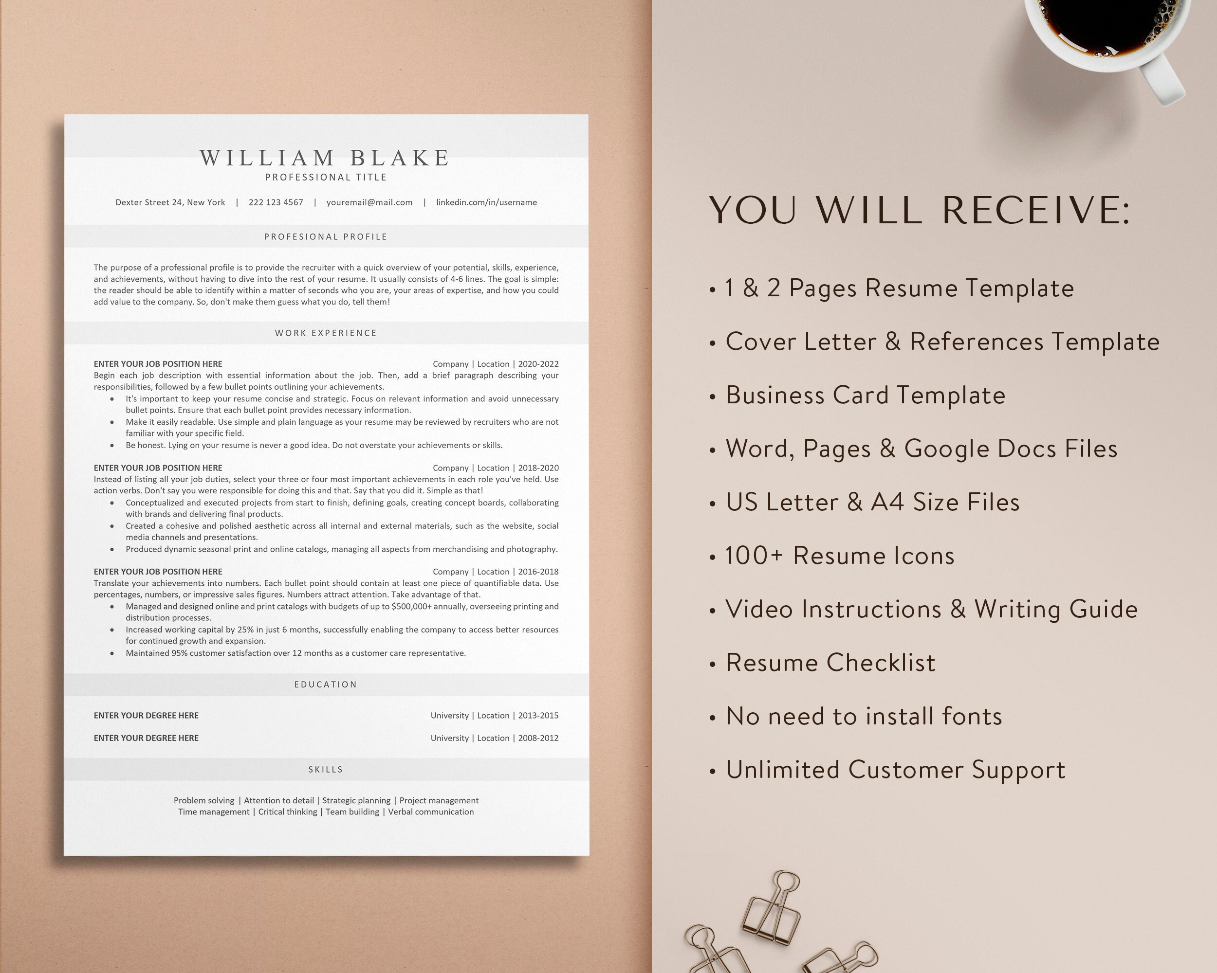 ATS Friendly Resume Template Google Docs, Word, Pages, ATS Resume ...