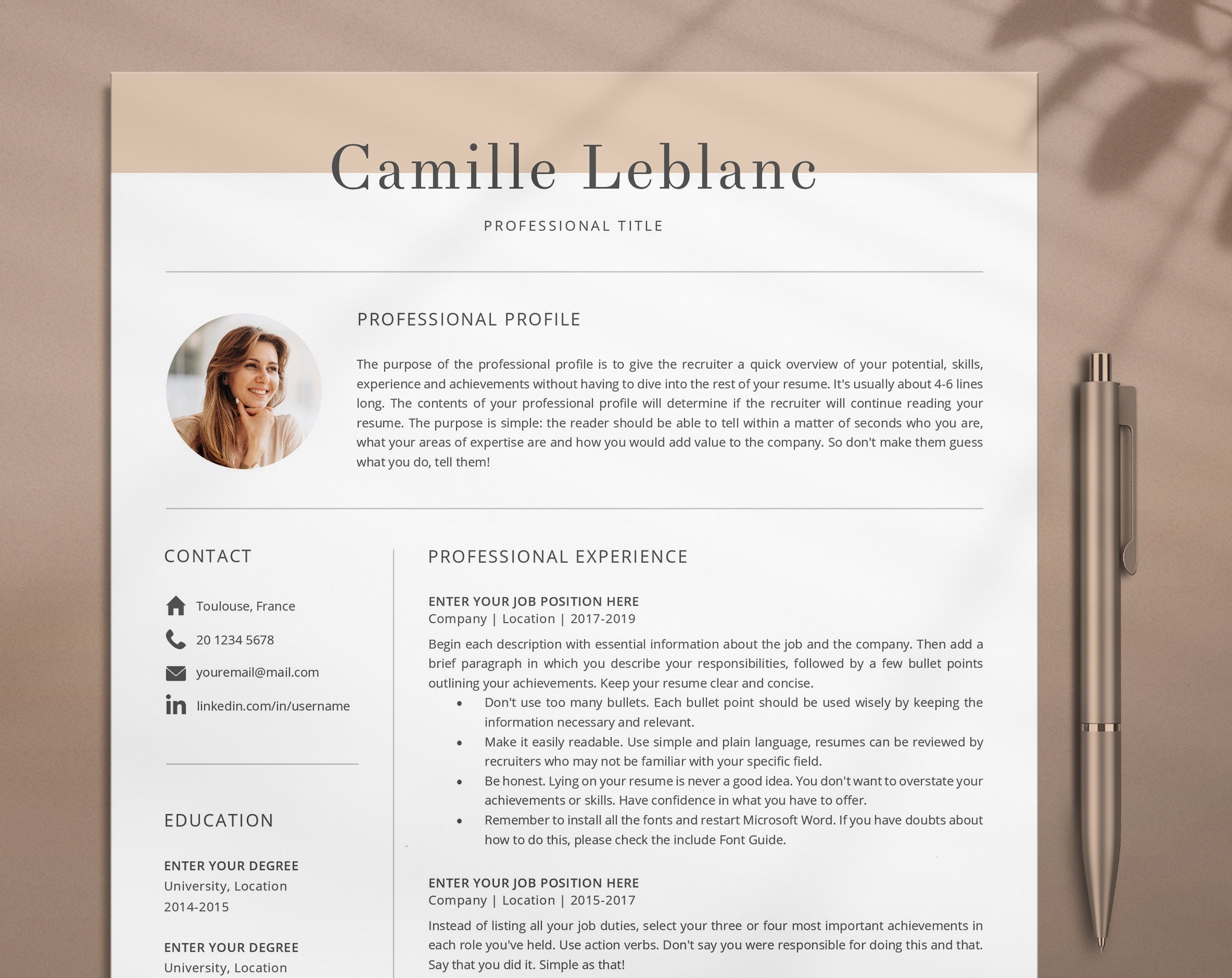 Professional Resume Template Cv Template Professional CV - Etsy UK