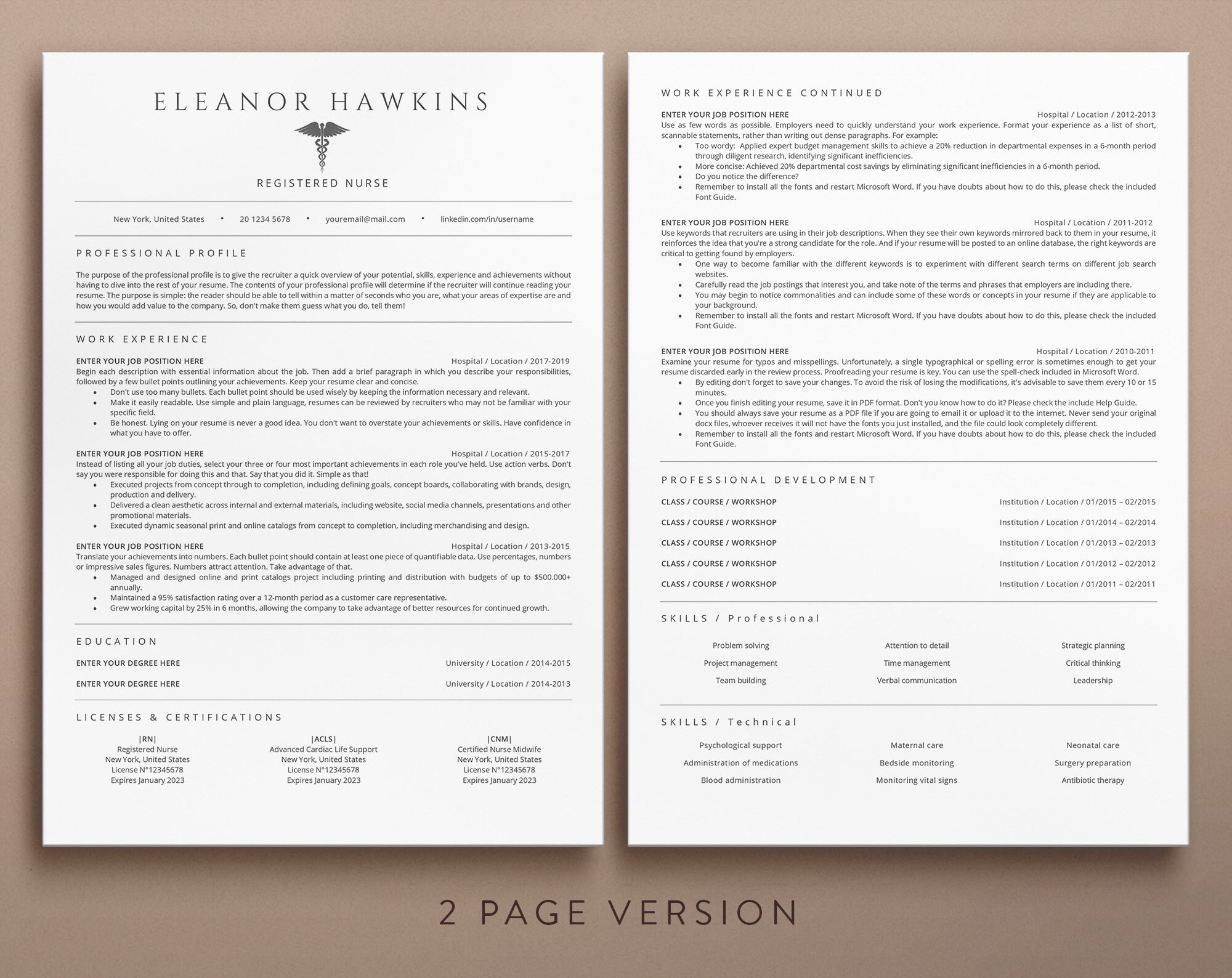 ATS Friendly Nurse Resume Template, Registered Nurse Resume Template ...