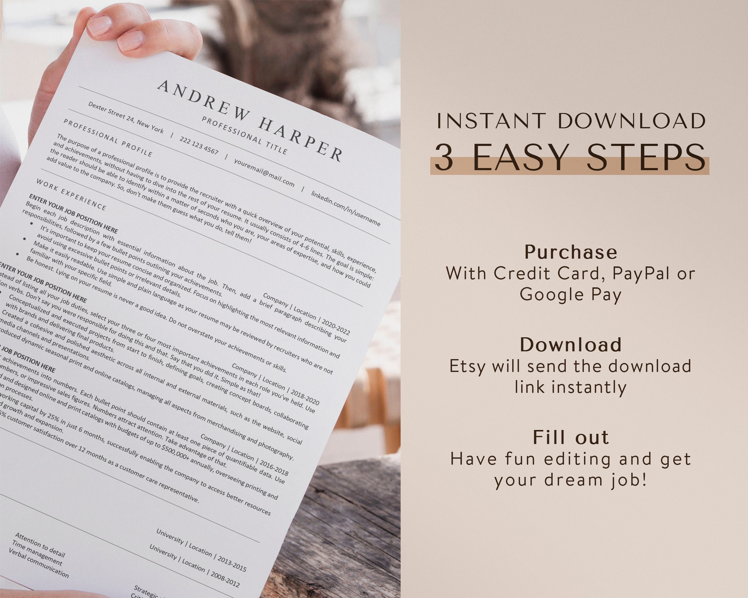 ATS Resume Template Word, Pages, Google Docs, ATS Friendly Resume ...