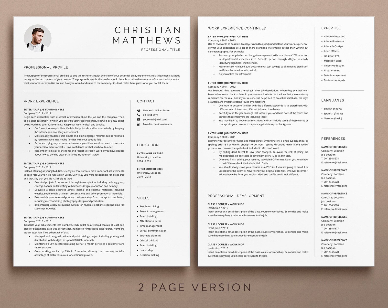 Minimalist Resume Template Word, CV Template Professional, Minimal ...