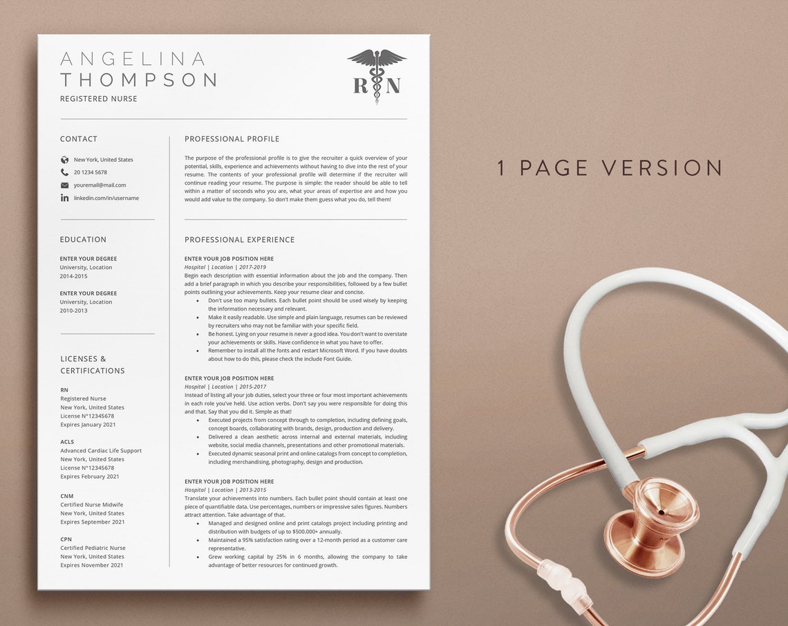 Nursing Resume Template Word, RN Resume Template Word, Registered Nurse ...