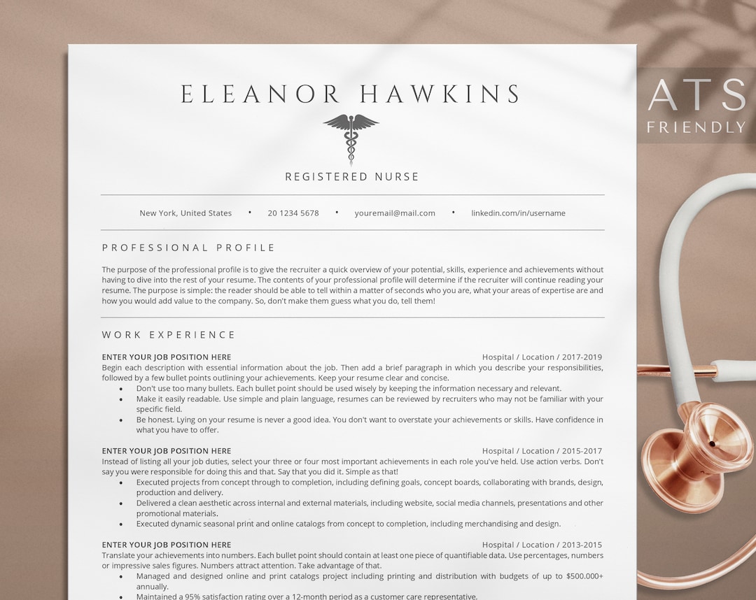 ATS Friendly Nurse Resume Template, Registered Nurse Resume Template ...