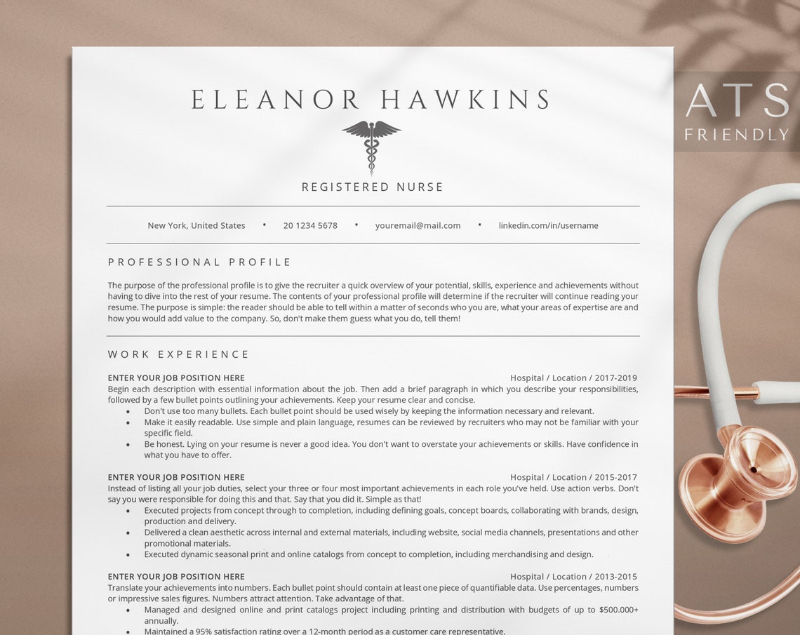 ATS Friendly Nurse Resume Template, Registered Nurse Resume Template ...