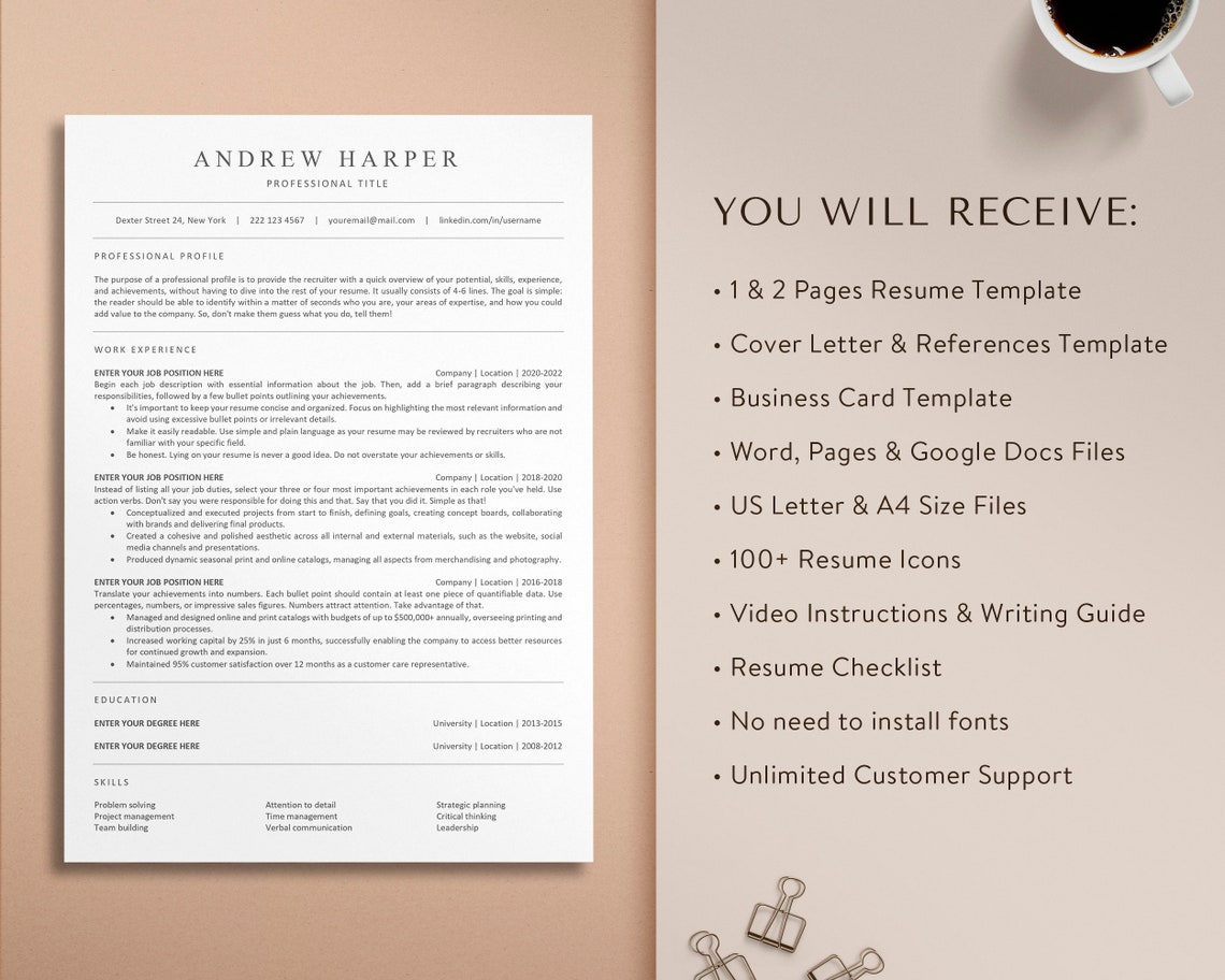 ATS Resume Template Word, Pages, Google Docs, ATS Friendly Resume ...